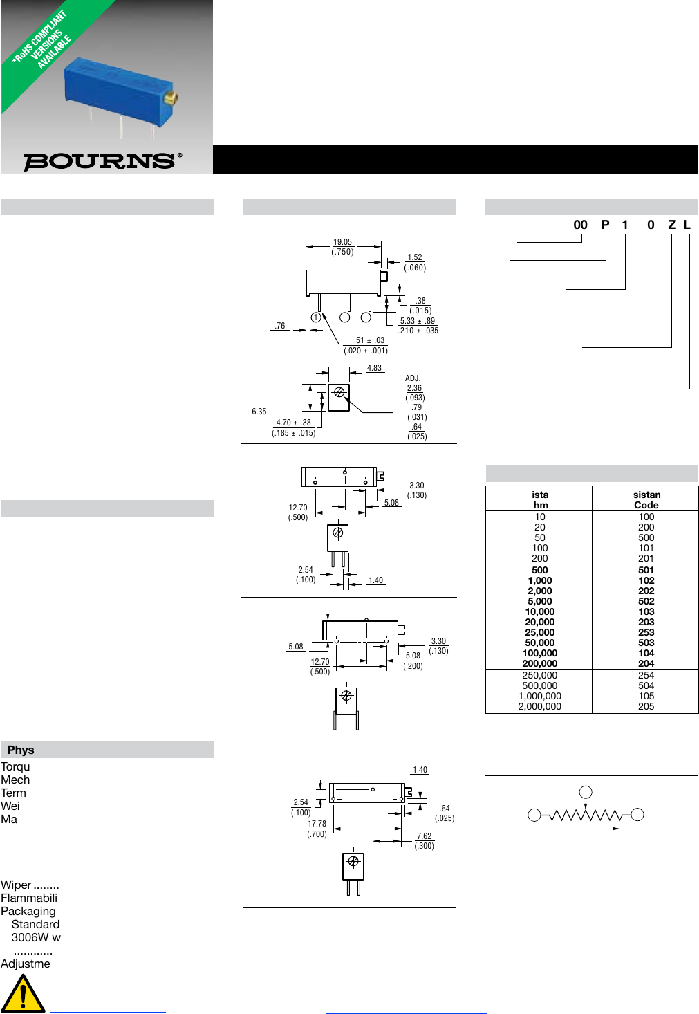 3006 Series Datasheet by Bourns Inc. | Digi-Key Electronics